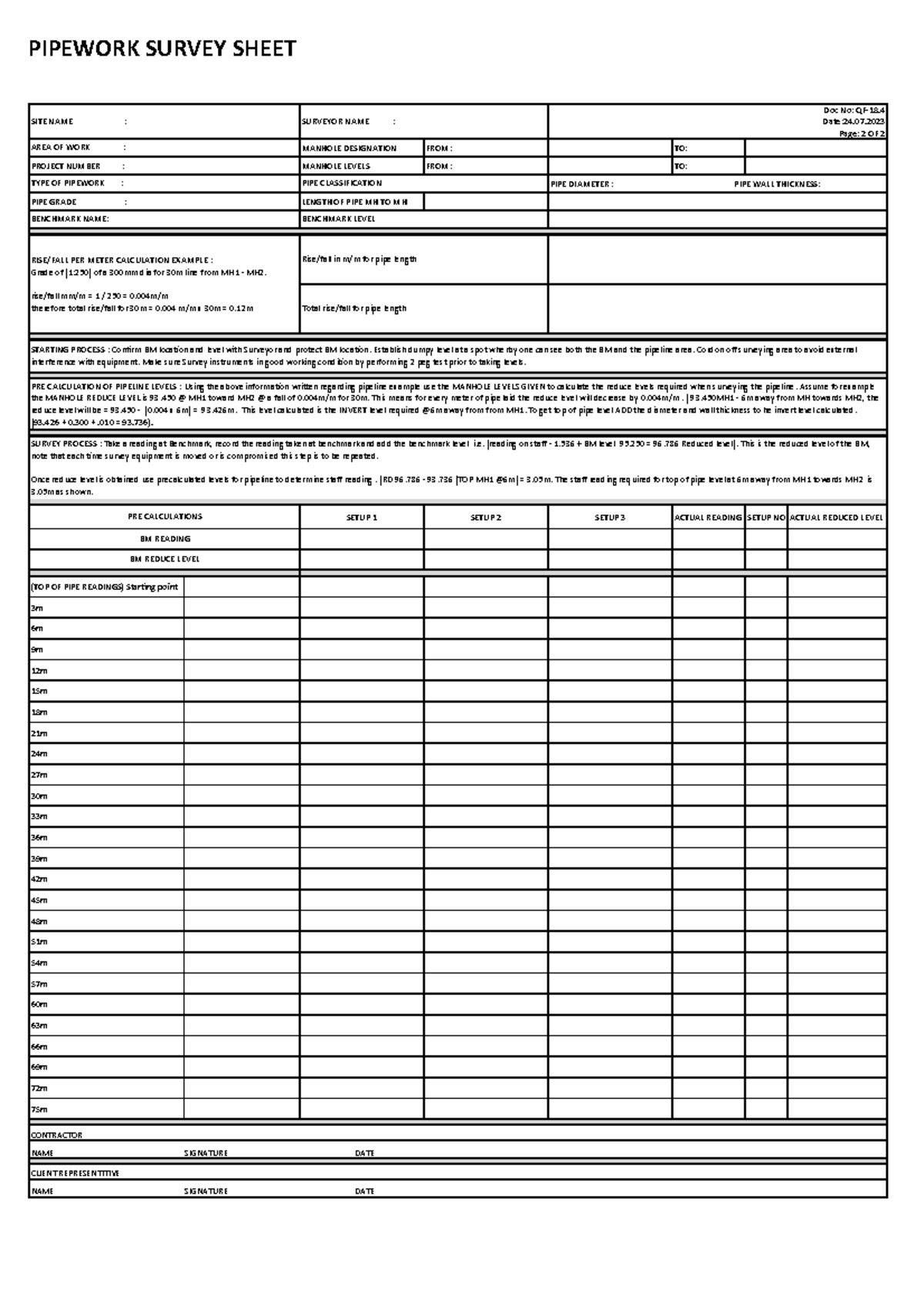 QF-18.4 Pipework Survey Sheet and Calculation Guide - Studocu