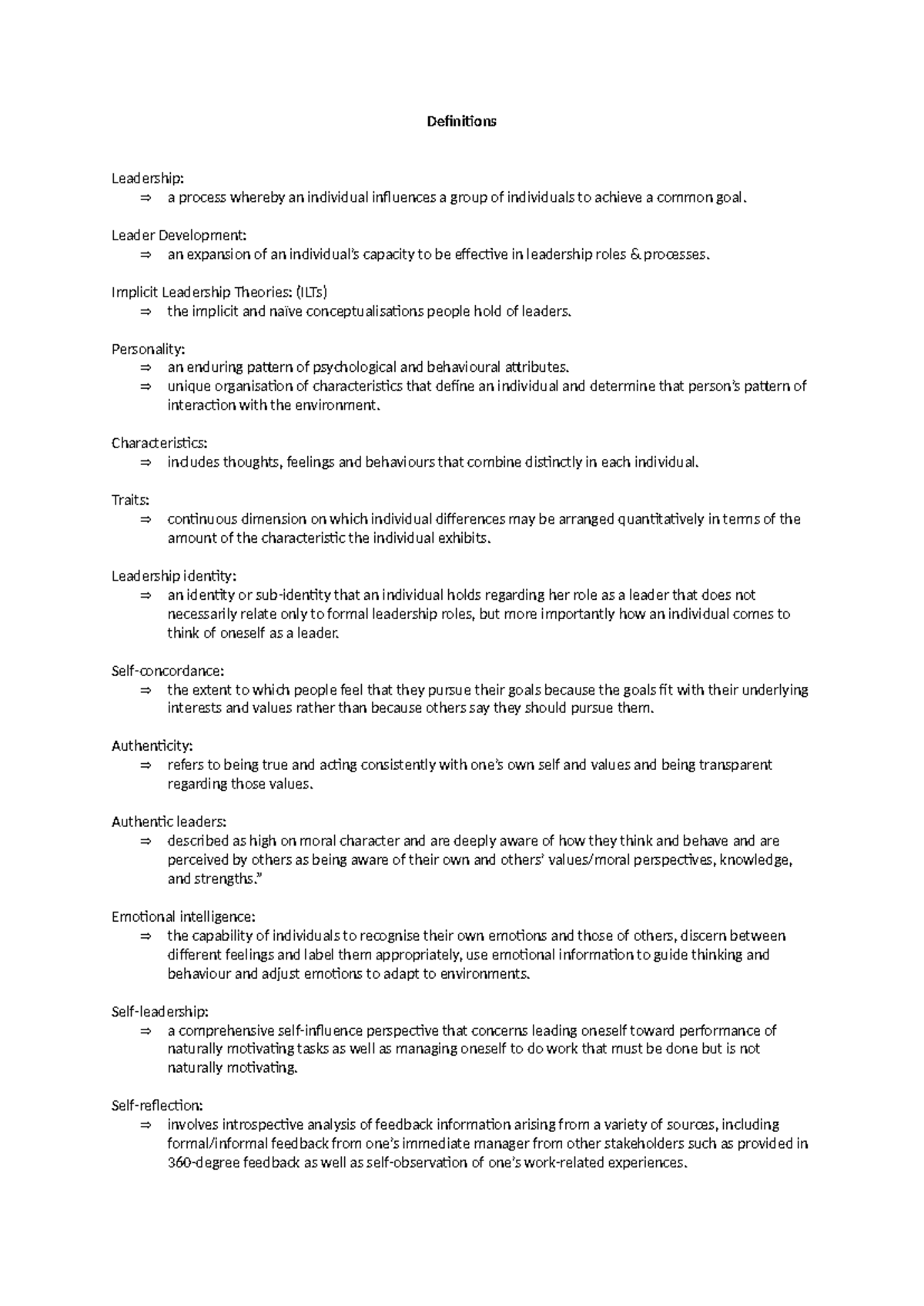 MGMT2302 Leadership Concepts and Definitions Overview - Studocu