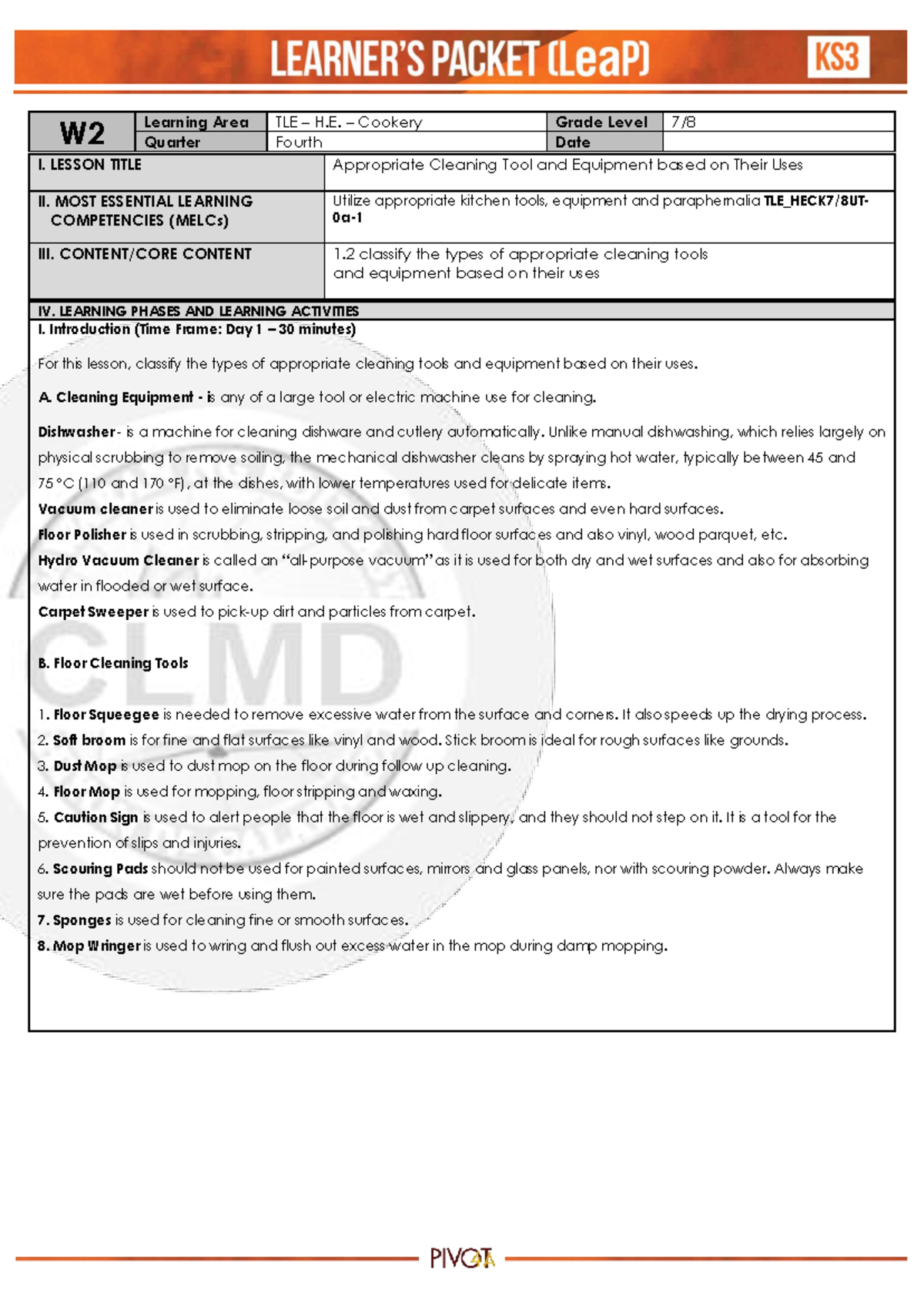 Q4-HE-Cookery-7 8-Week2 - W Learning Area TLE – H. – Cookery Grade ...
