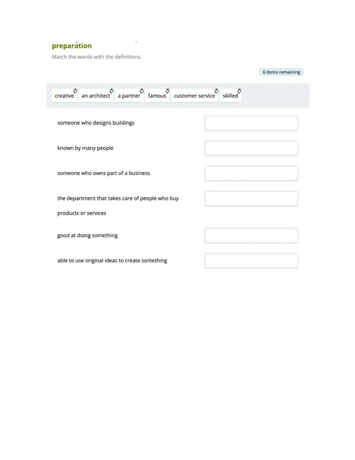 A2 Reading - Matching Words with Definitions Exercise - Studocu