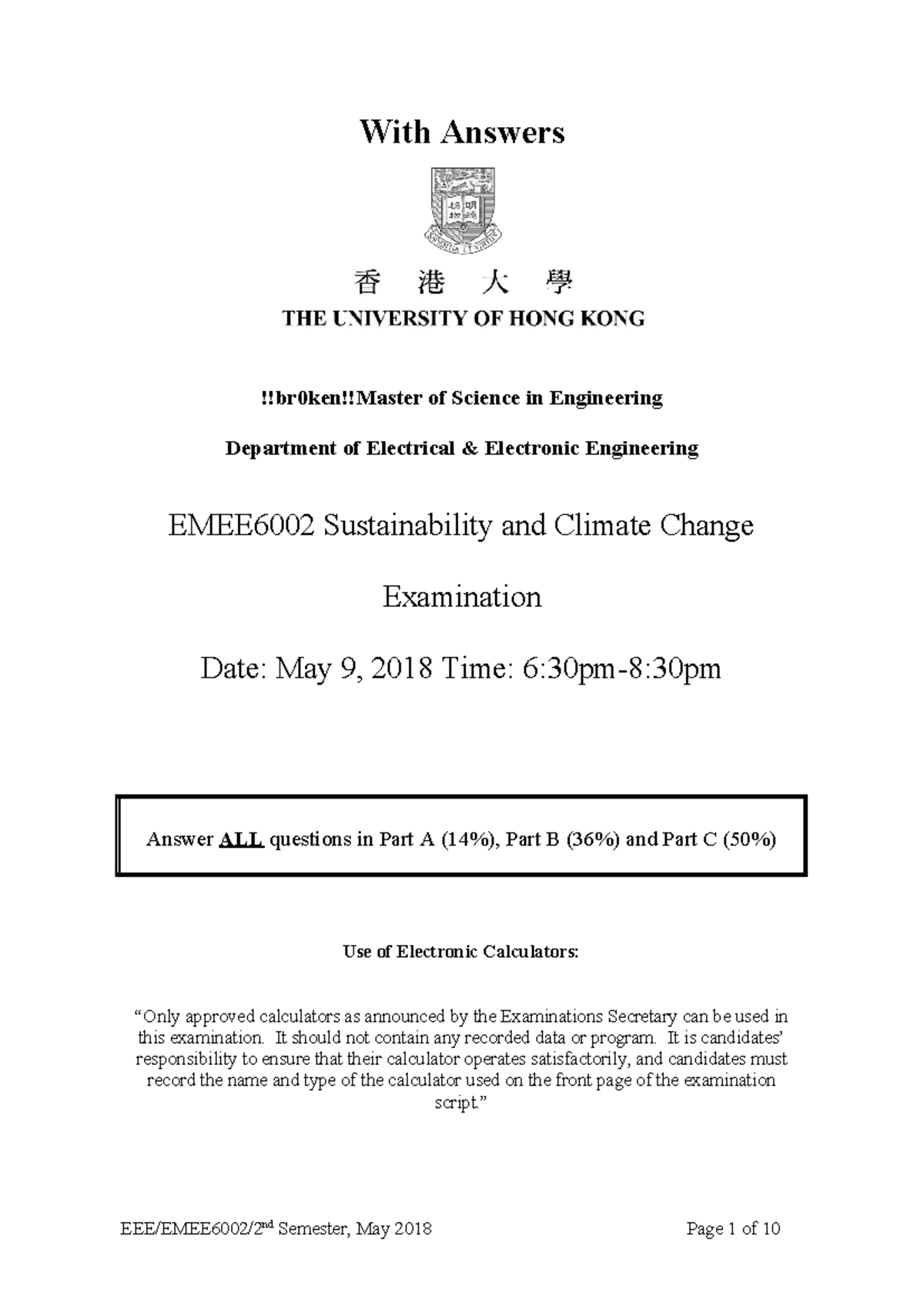 EMEE6002 Final Exam 2017: Sustainability & Climate Change Q&A - Studocu