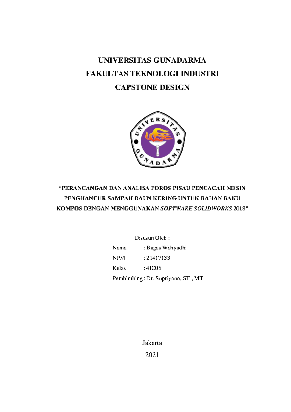 Capstone Design 4IC: Perancangan & Analisis Poros Mesin Pencacah - Studocu