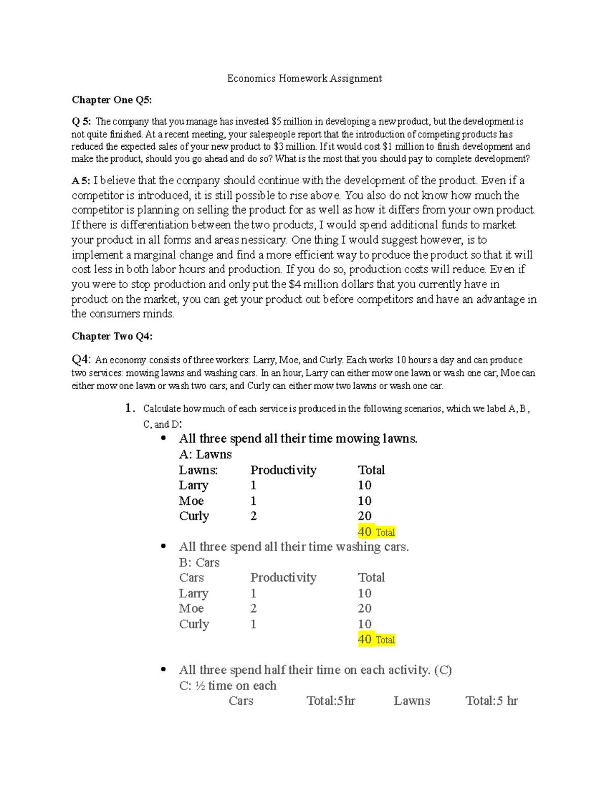 Economics 351 Assignment 1: Answers to Key Questions and Scenarios ...