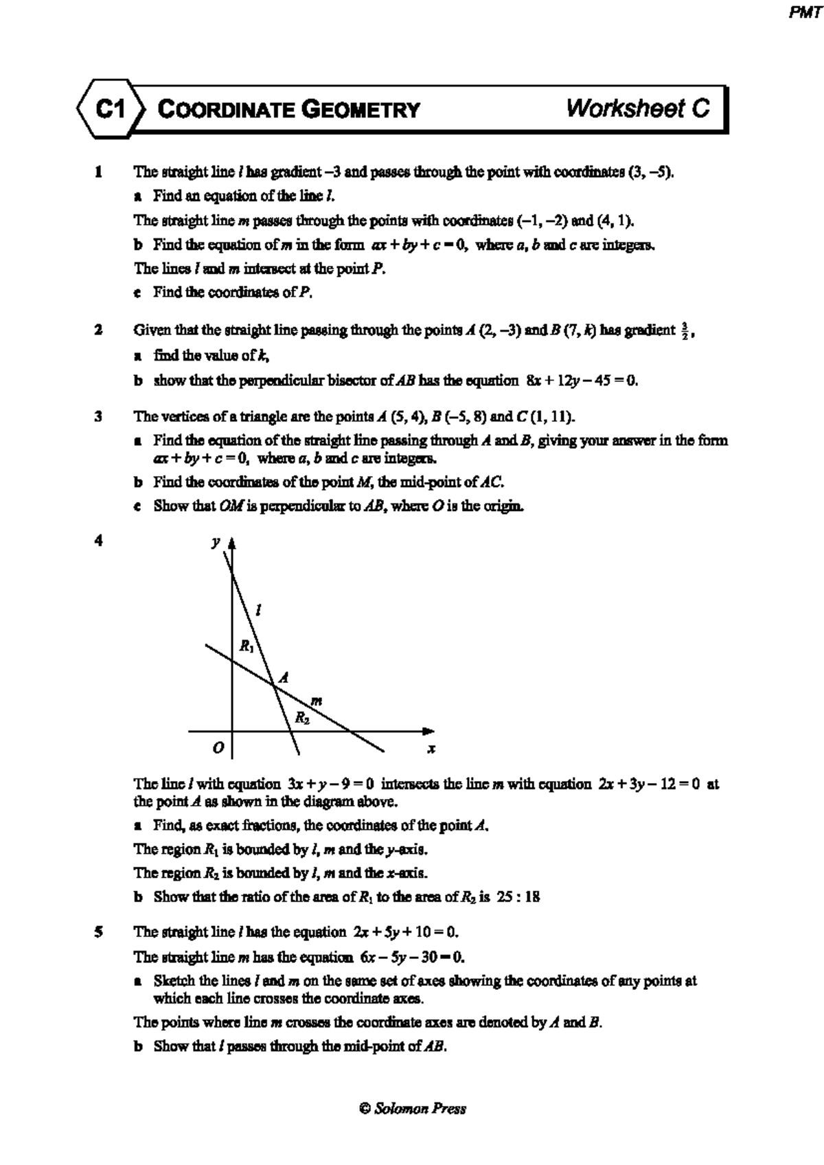 PMT C1 COORDINATE GEOMETRY Worksheet C & D Solutions - Studocu