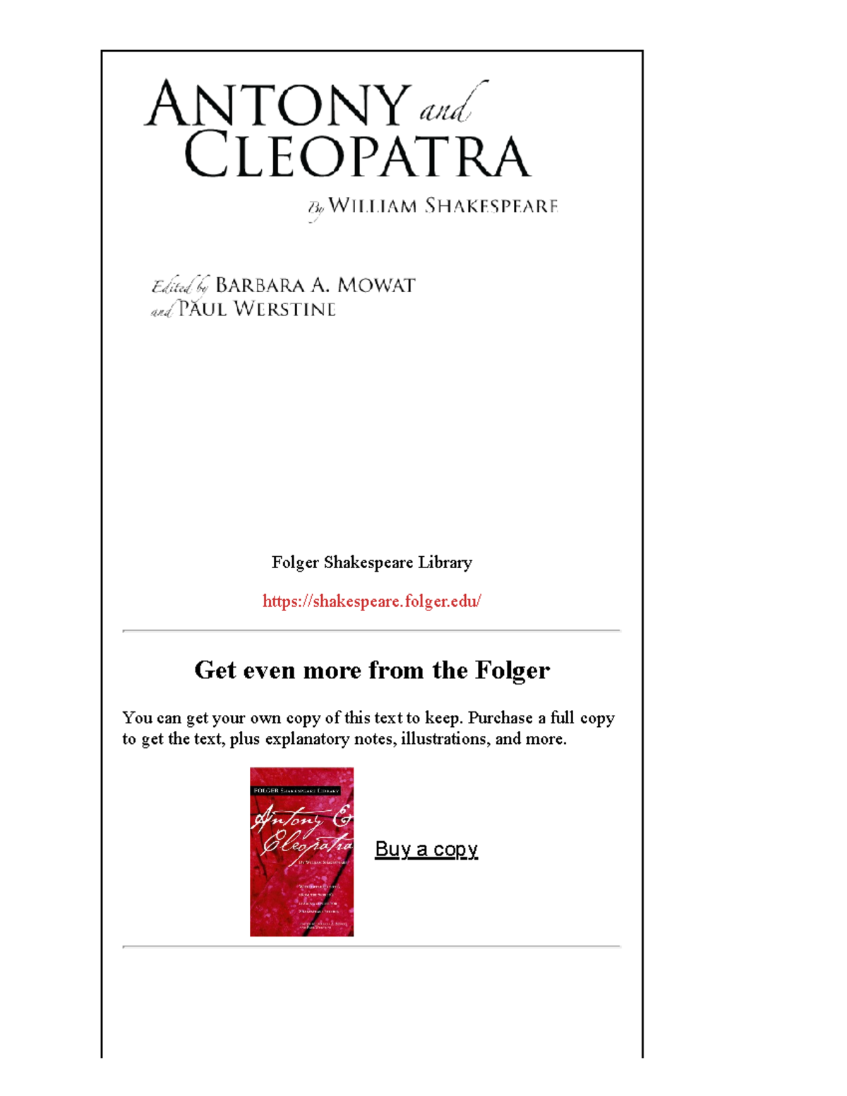 Antony and Cleopatra - Key Workbook Answers and Insights - Studocu