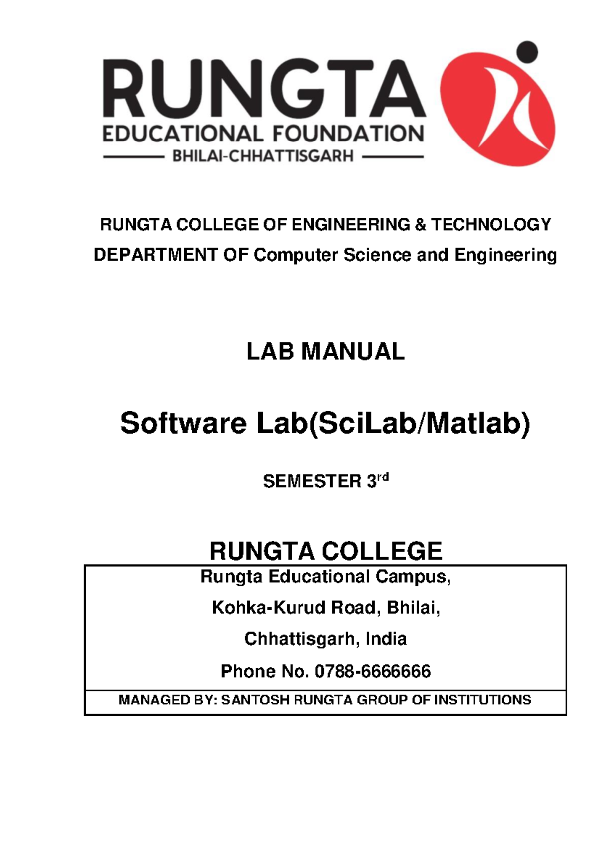 3rd Sem CSE Software Lab Manual: MATLAB Experiments & VIVA Questions ...