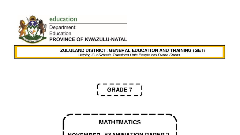 Mathematics G7 Paper 2 Final Exam Marking Guideline 2023 - Studocu