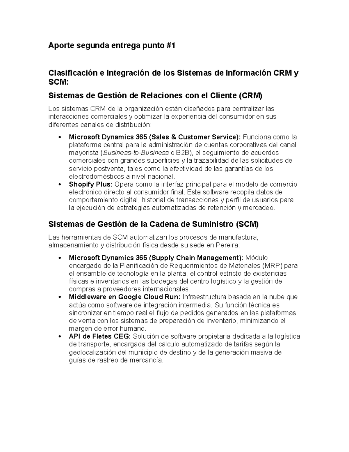 Aporte Punto #1: Clasificación e Integración de CRM y SCM - Studocu