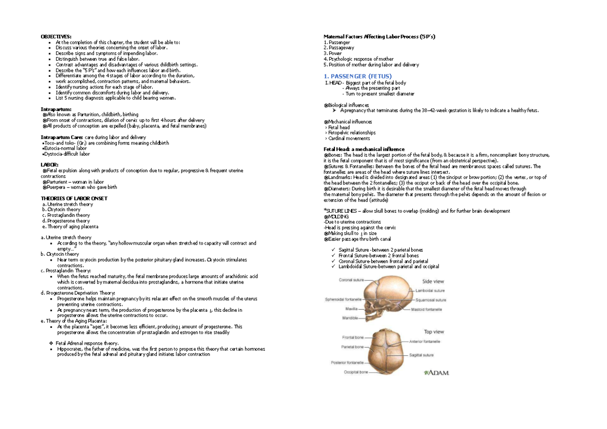 NCM 107: Theories and Stages of Labor and Intrapartum Care - Studocu