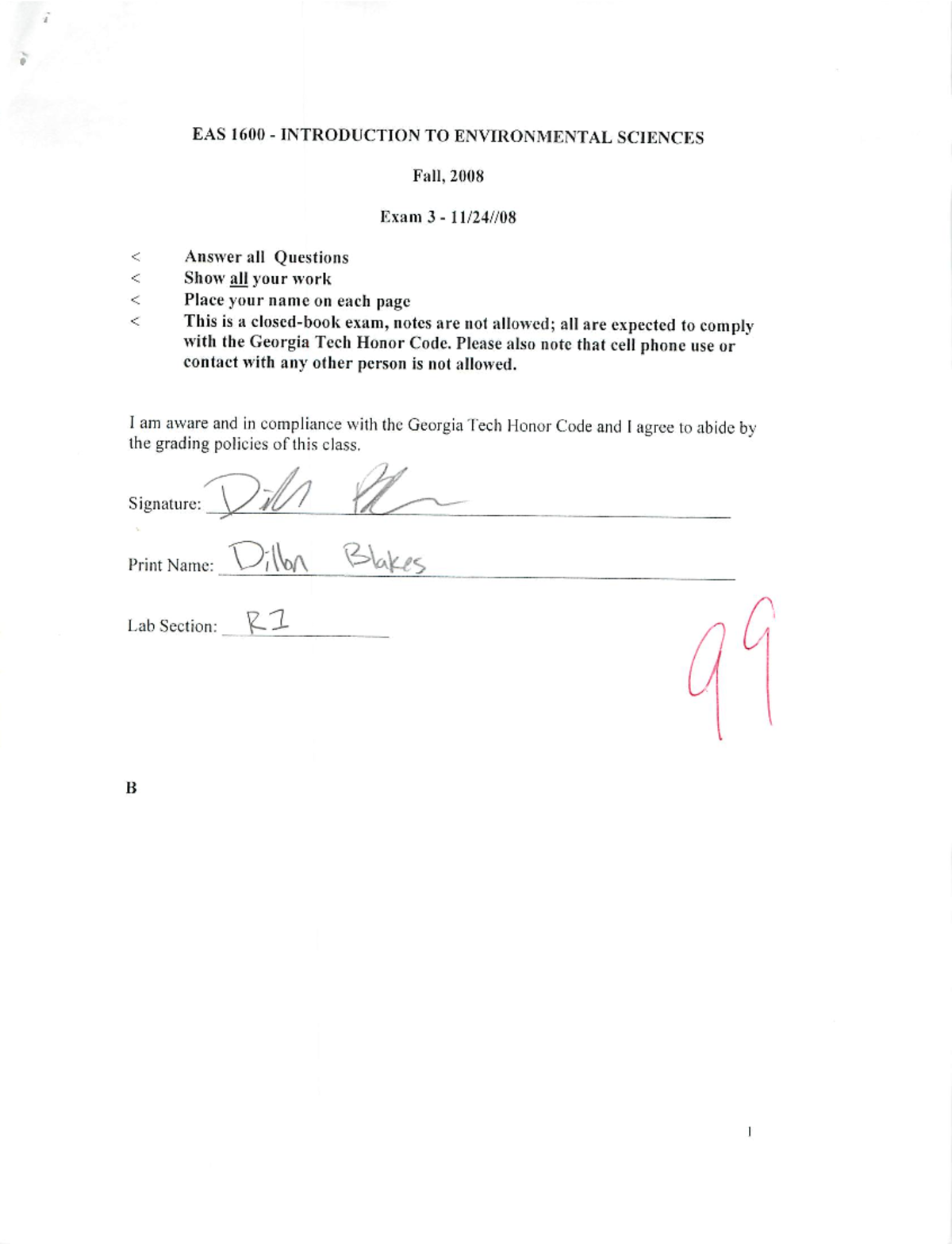 Exam 3 - Blakes - Exam Solutions - EAS 1600 INTRODUCTION TO ...