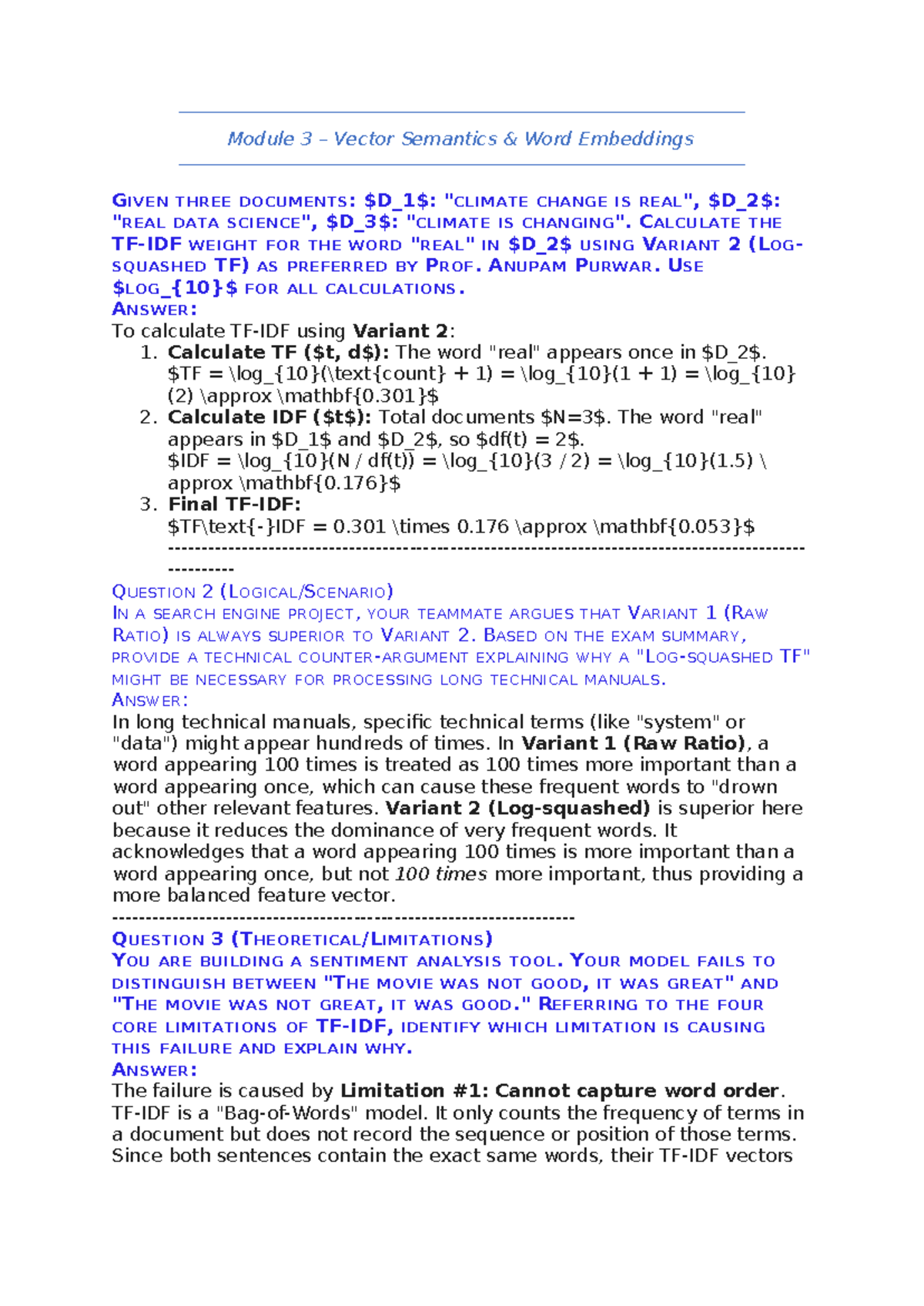 Module 3: Vector Semantics & Word Embeddings Analysis - Studocu
