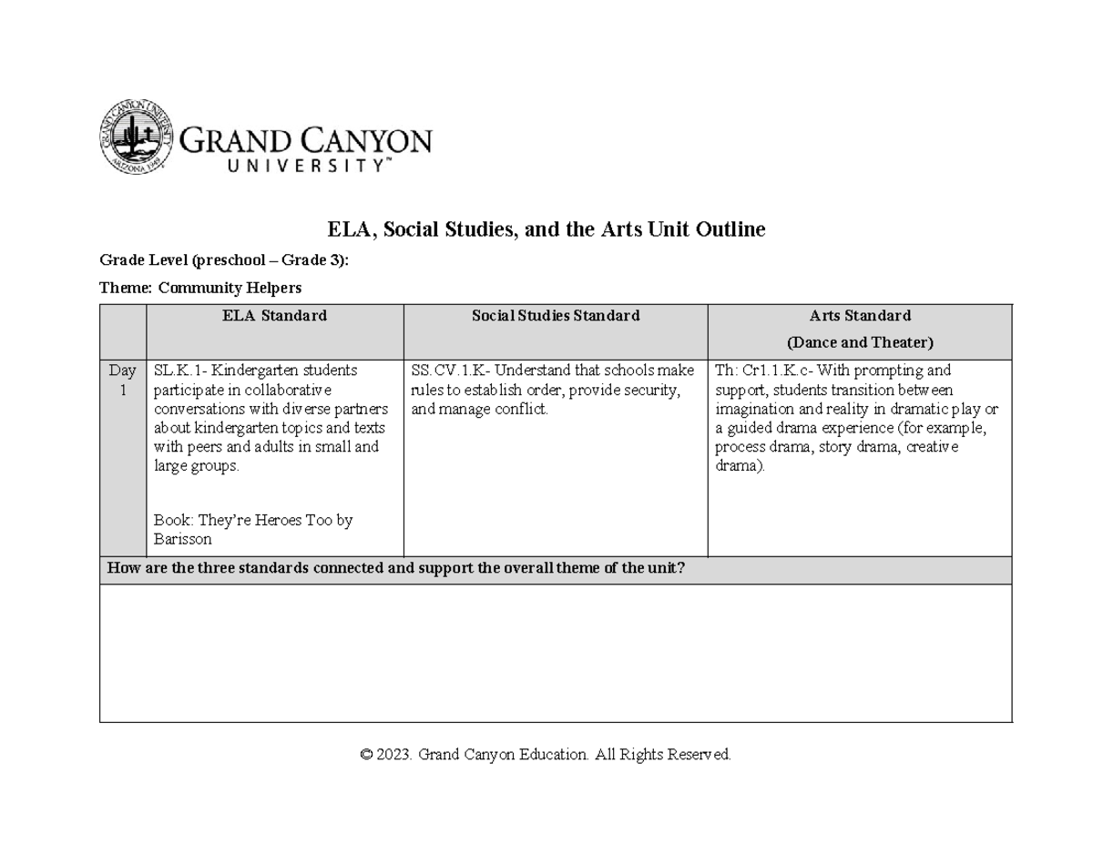 Studies and art temp - ELA, Social Studies, and the Arts Unit Outline ...