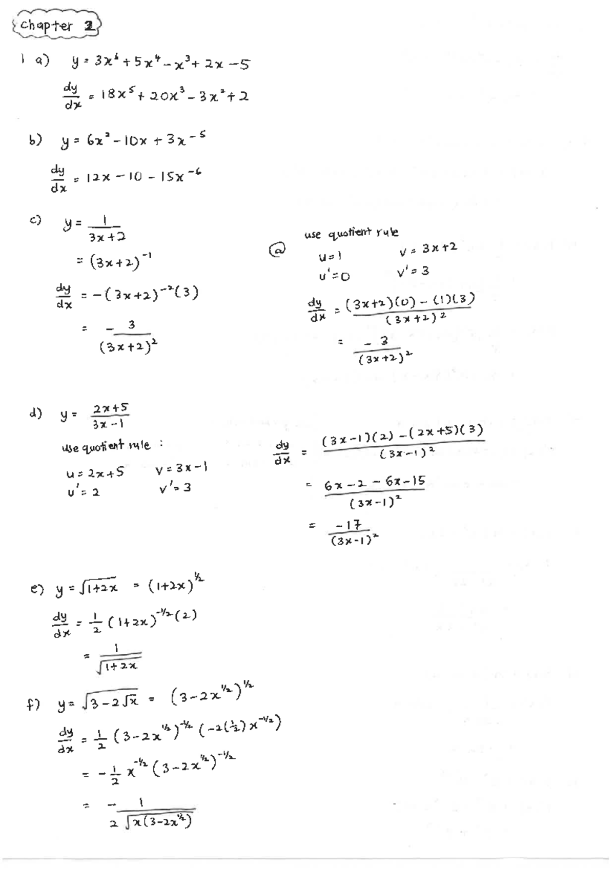 Calculus Chapter 3 Notes: Derivatives and Quotient Rule - Studocu