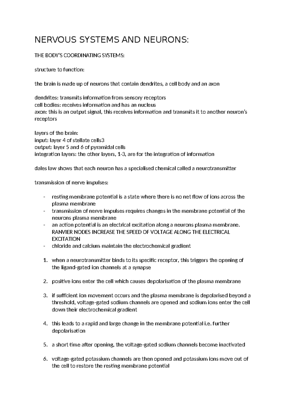 Module 7 Notes - NERVOUS SYSTEMS AND NEURONS: THE BODY’S COORDINATING ...