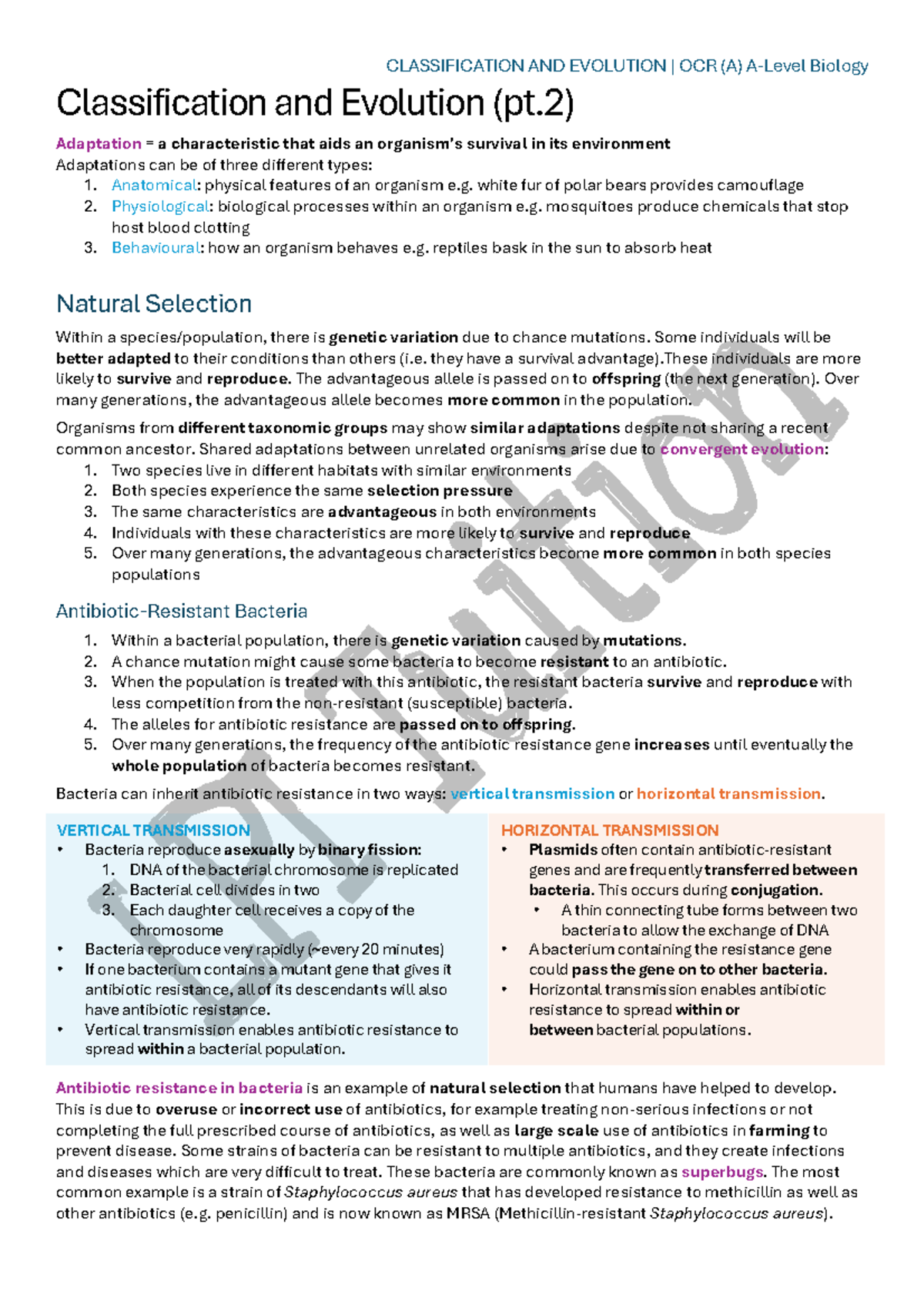 Summary - Classification and Evolution OCR (A) Biology - Studocu