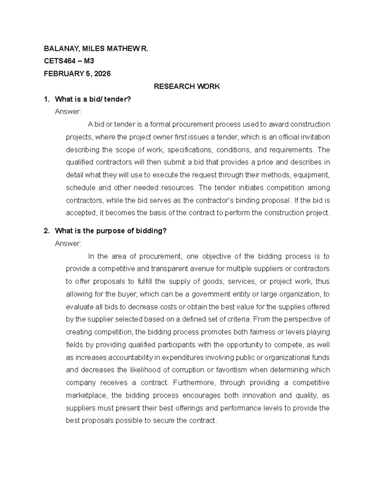 CETS464 M3 Research Work: Understanding Tenders and Bidding Process ...