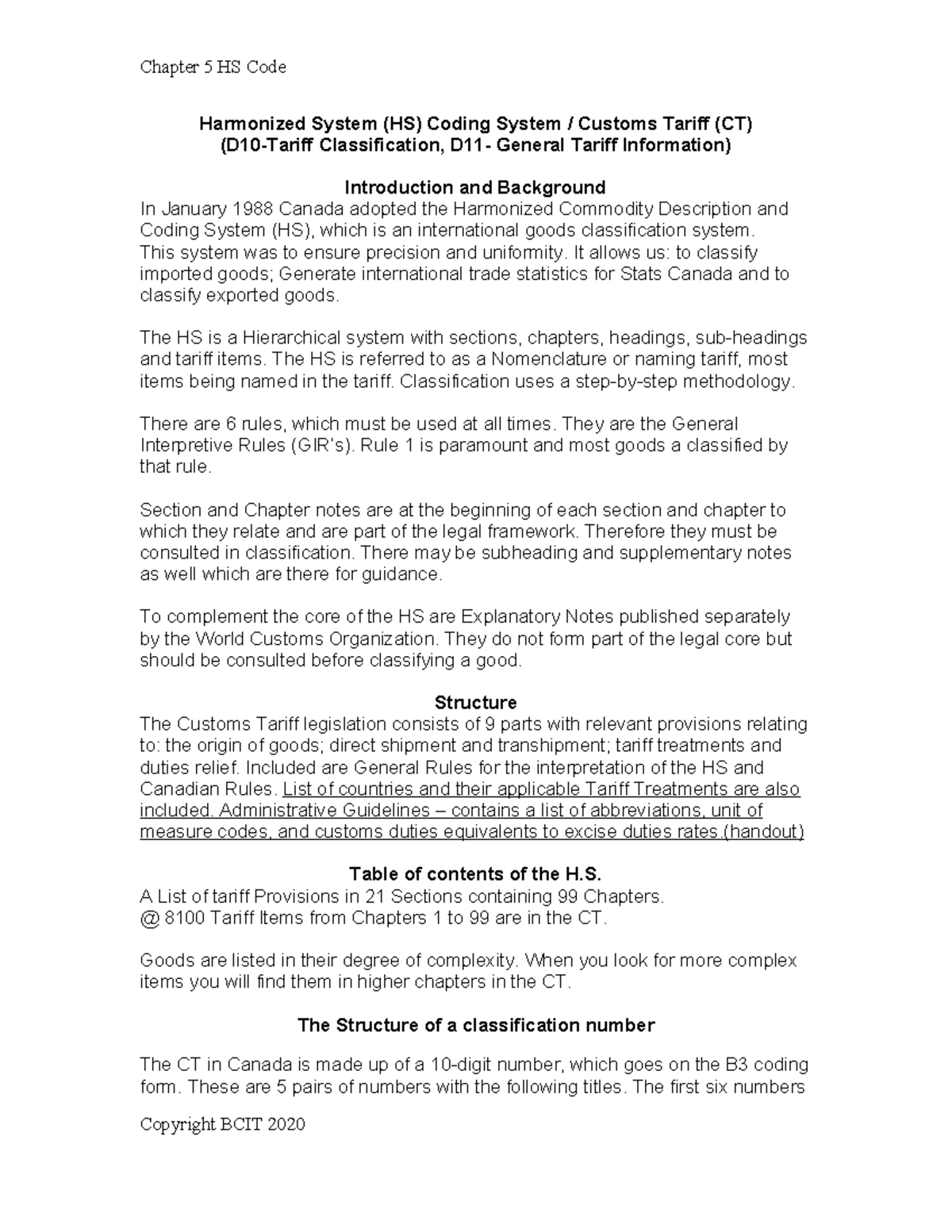 Chapter 5: HS Code Harmonized System (HS) Classification Overview - Studocu
