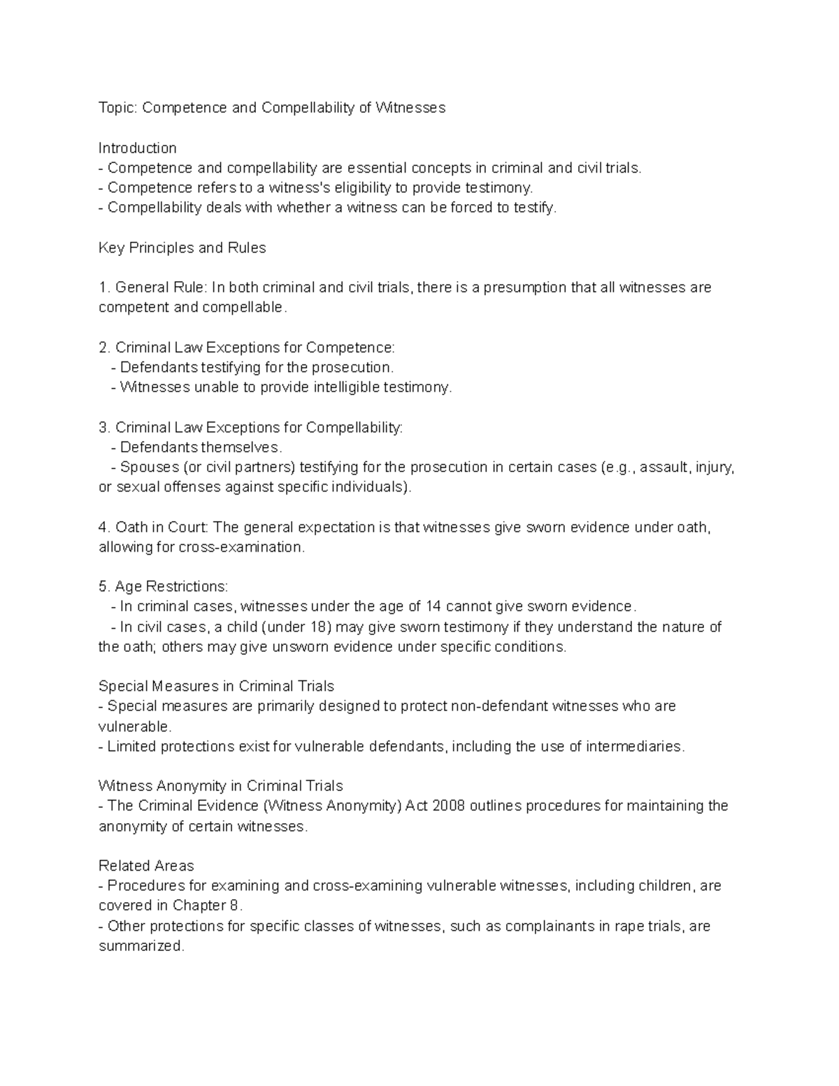 Topic Competence and Compellability of Witnesses - Topic: Competence ...