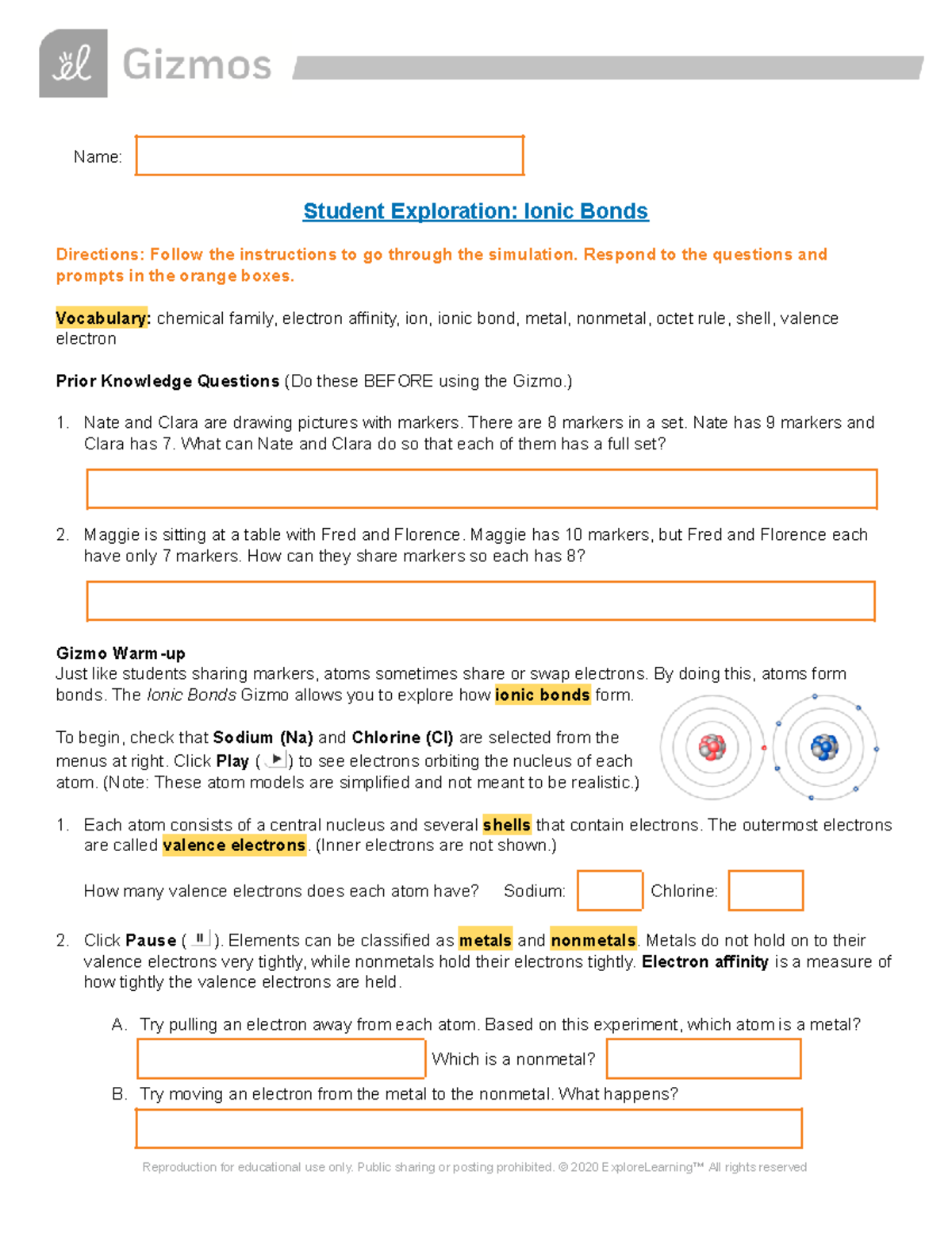Harrington Ionic Bonds Gizmo Activity (Chemistry 101) - Studocu