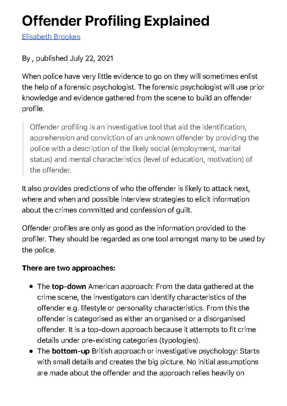 Offender Profiling: Insights and Approaches in Forensic Psychology ...