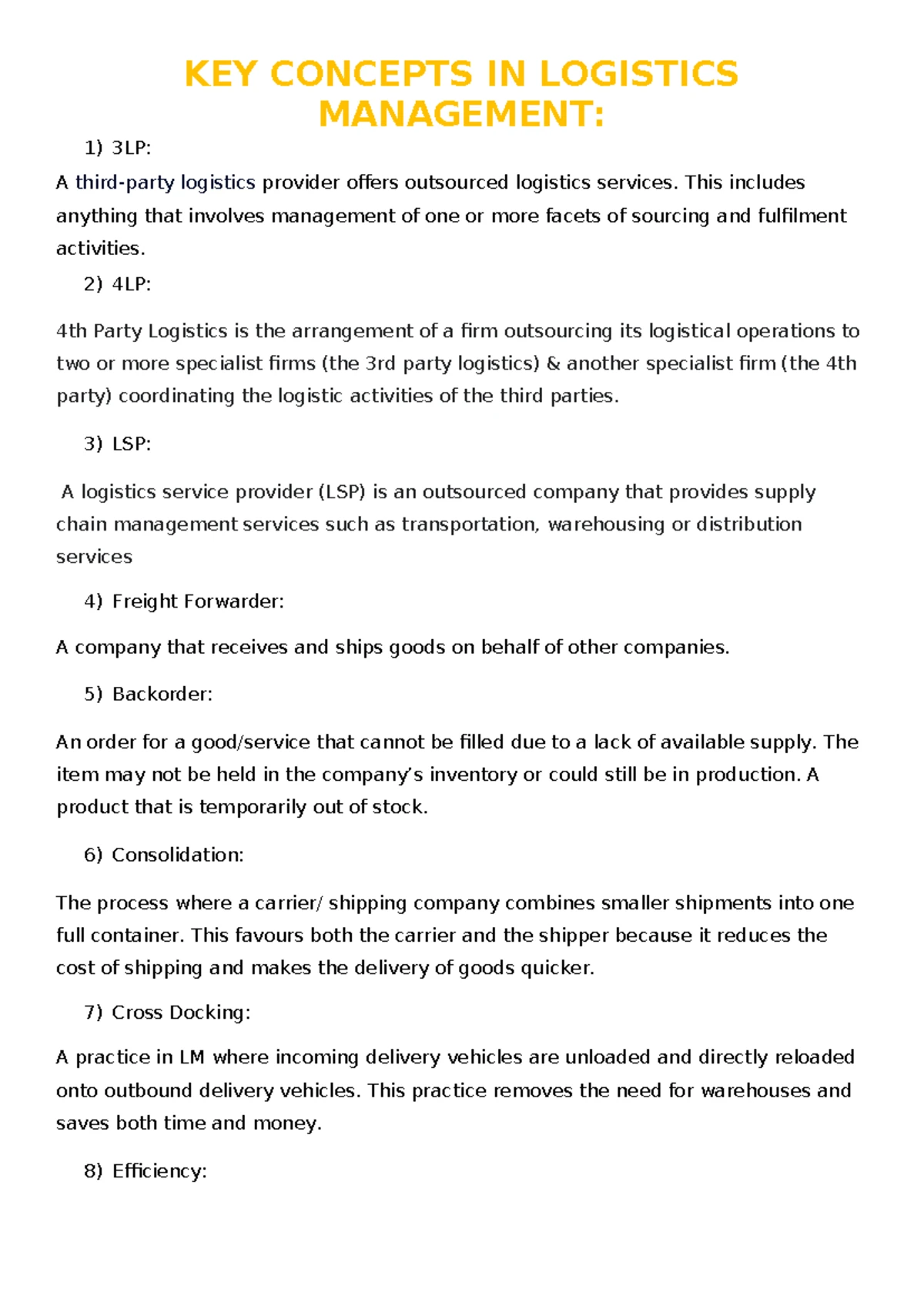 Key Concepts in Logistics Management: A Comprehensive Overview - Studocu