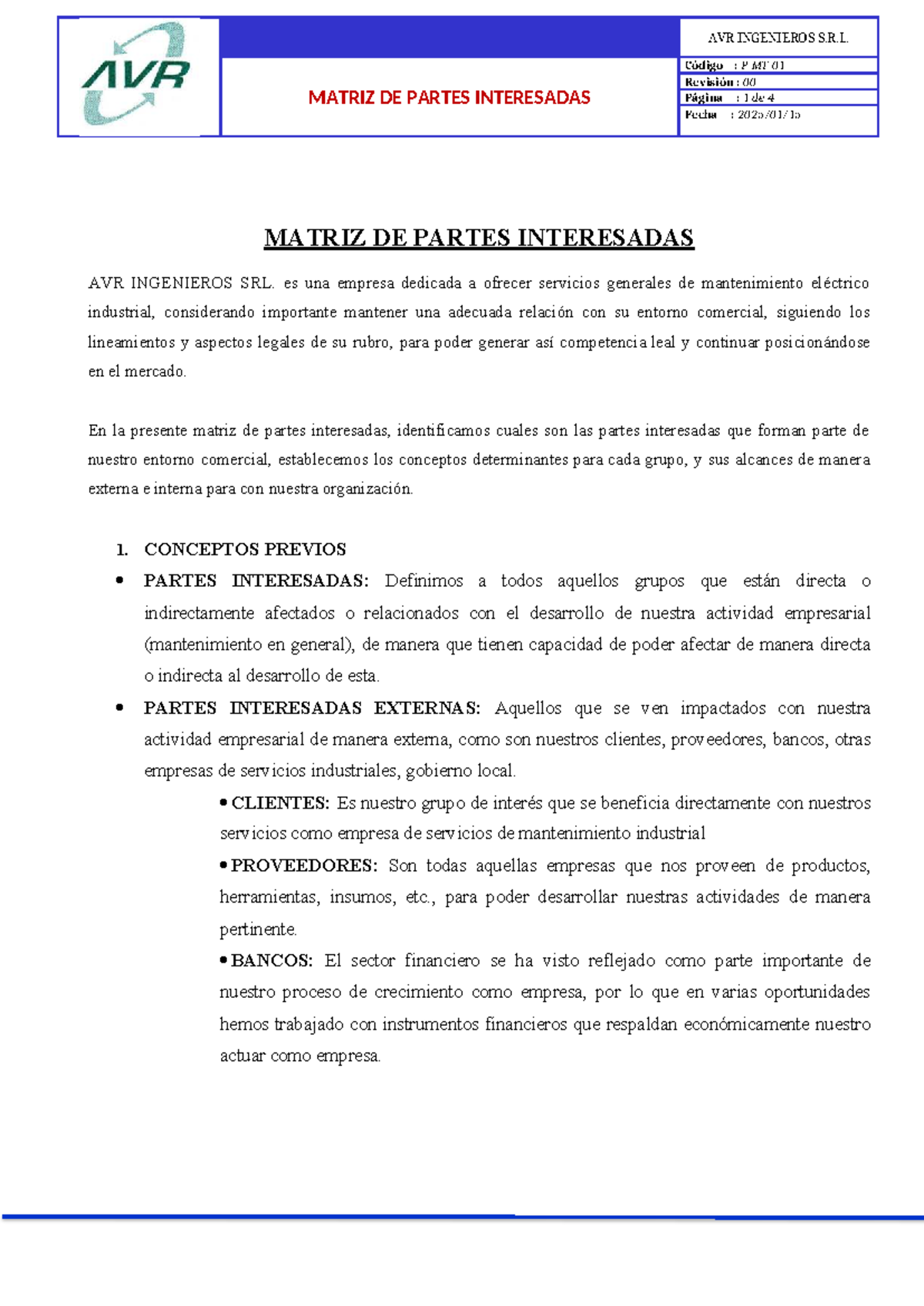 Matriz de Partes Interesadas - AVR INGENIEROS S.R.L. - Studocu