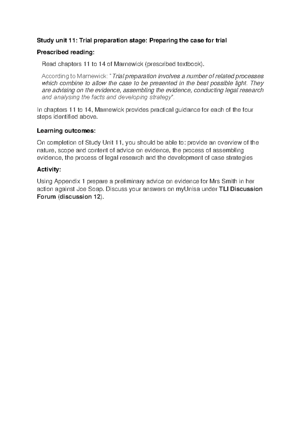 Study Unit 11: Trial Prep Stages & Case Strategy Overview - Studocu