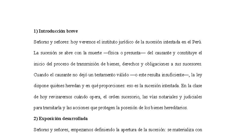 EXPO: Sucesión Intestada en el Perú - Clase de Derecho 101 - Studocu