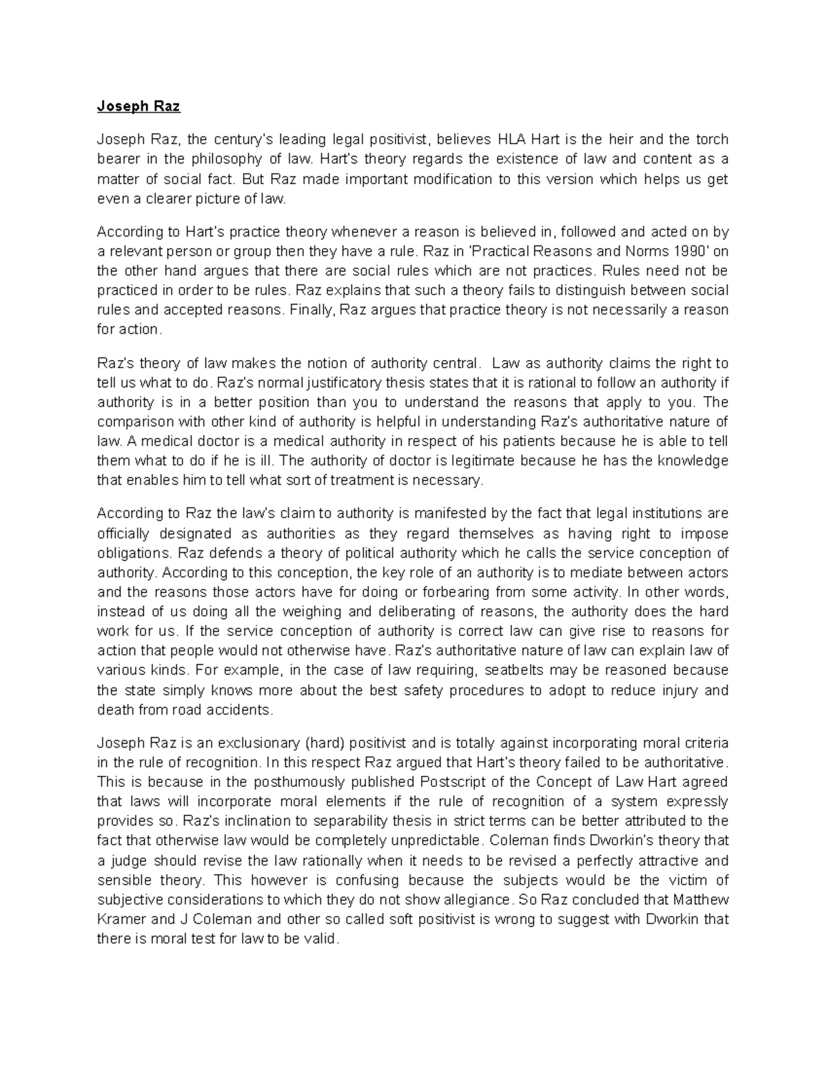 Raz - Lecture notes 1 - Joseph Raz Joseph Raz, the century’s leading ...