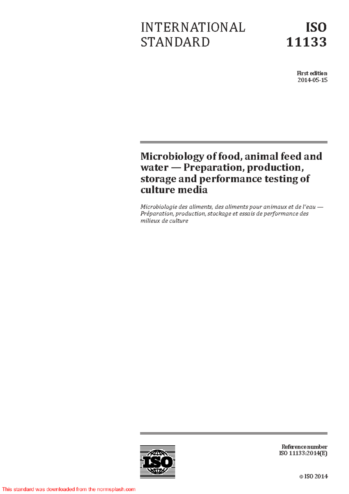 ISO 11133:2014 Microbiology of Food, Animal Feed & Water - Culture ...