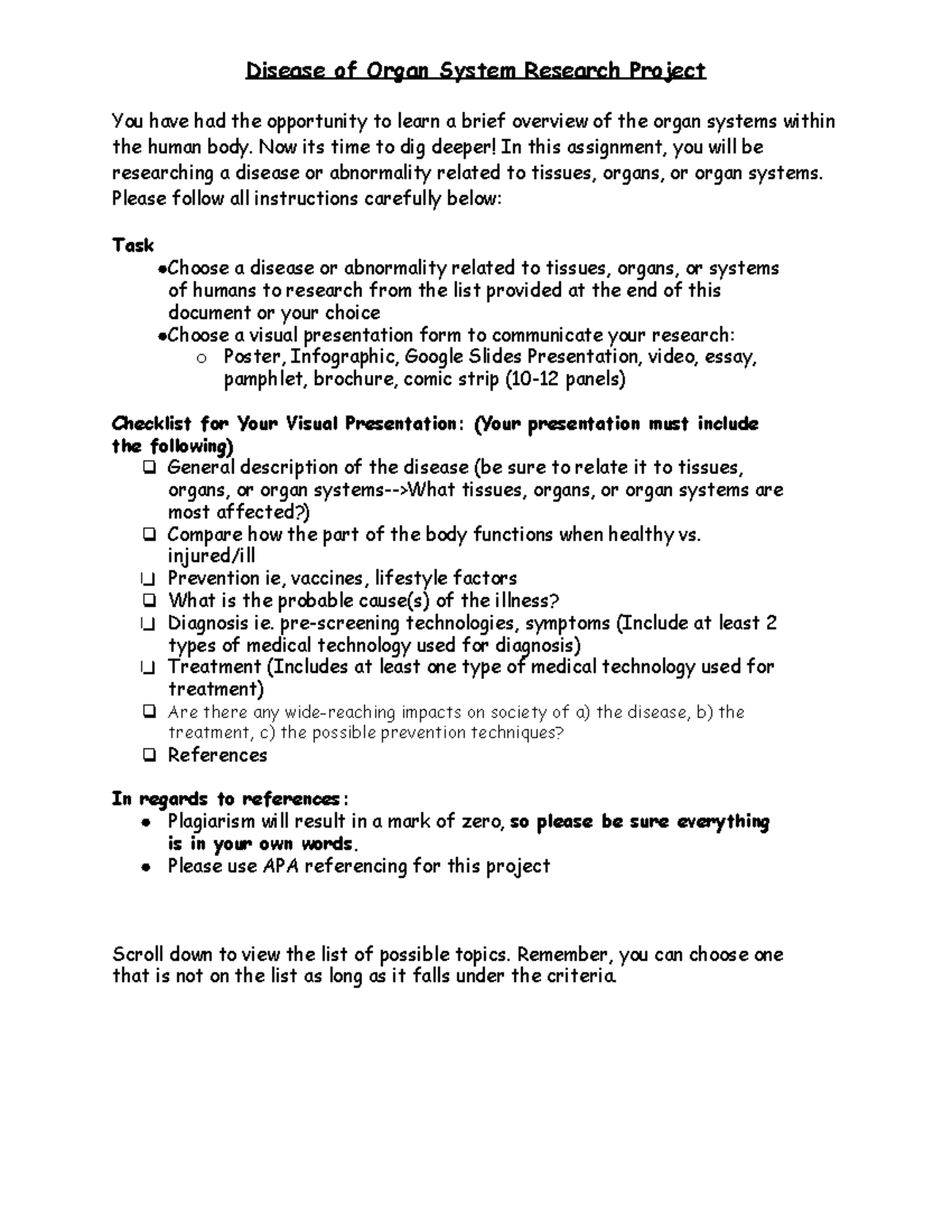 2.20 - Research Project on Diseases of Human Organ Systems - Studocu