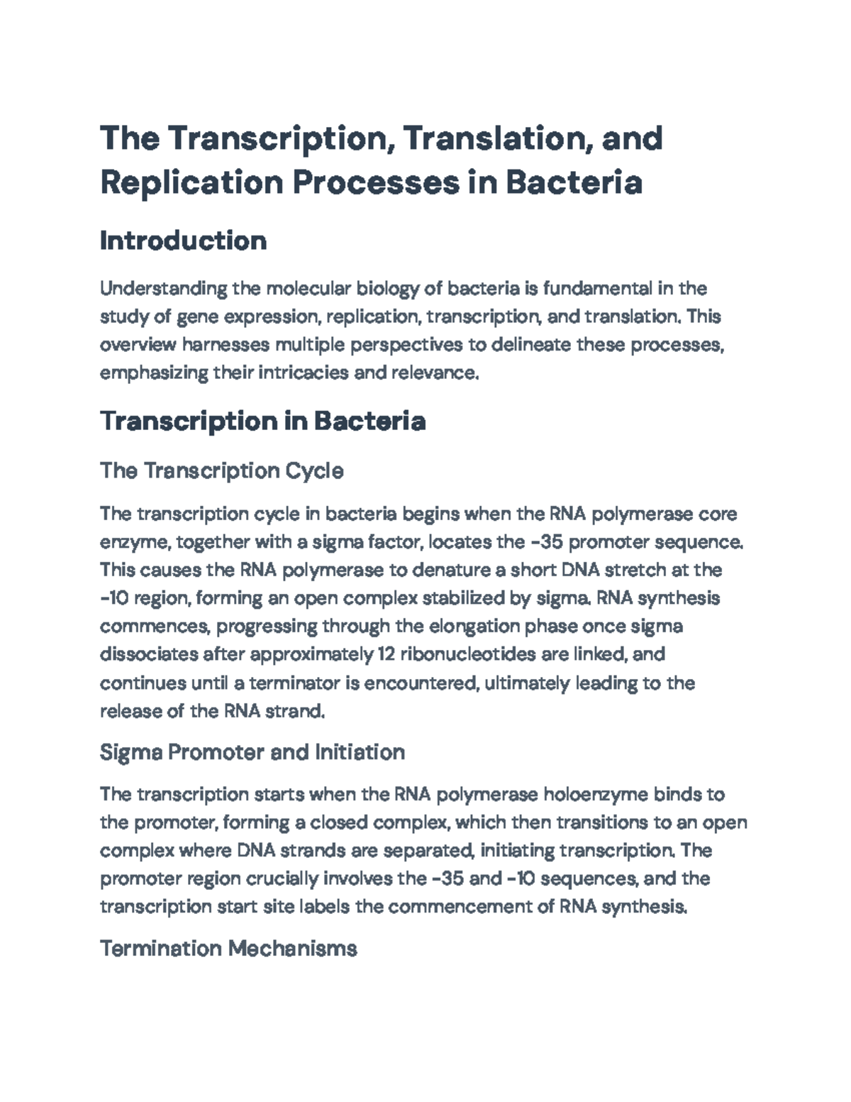 BIO101: Transcription, Translation, and Replication in Bacterial Cells ...