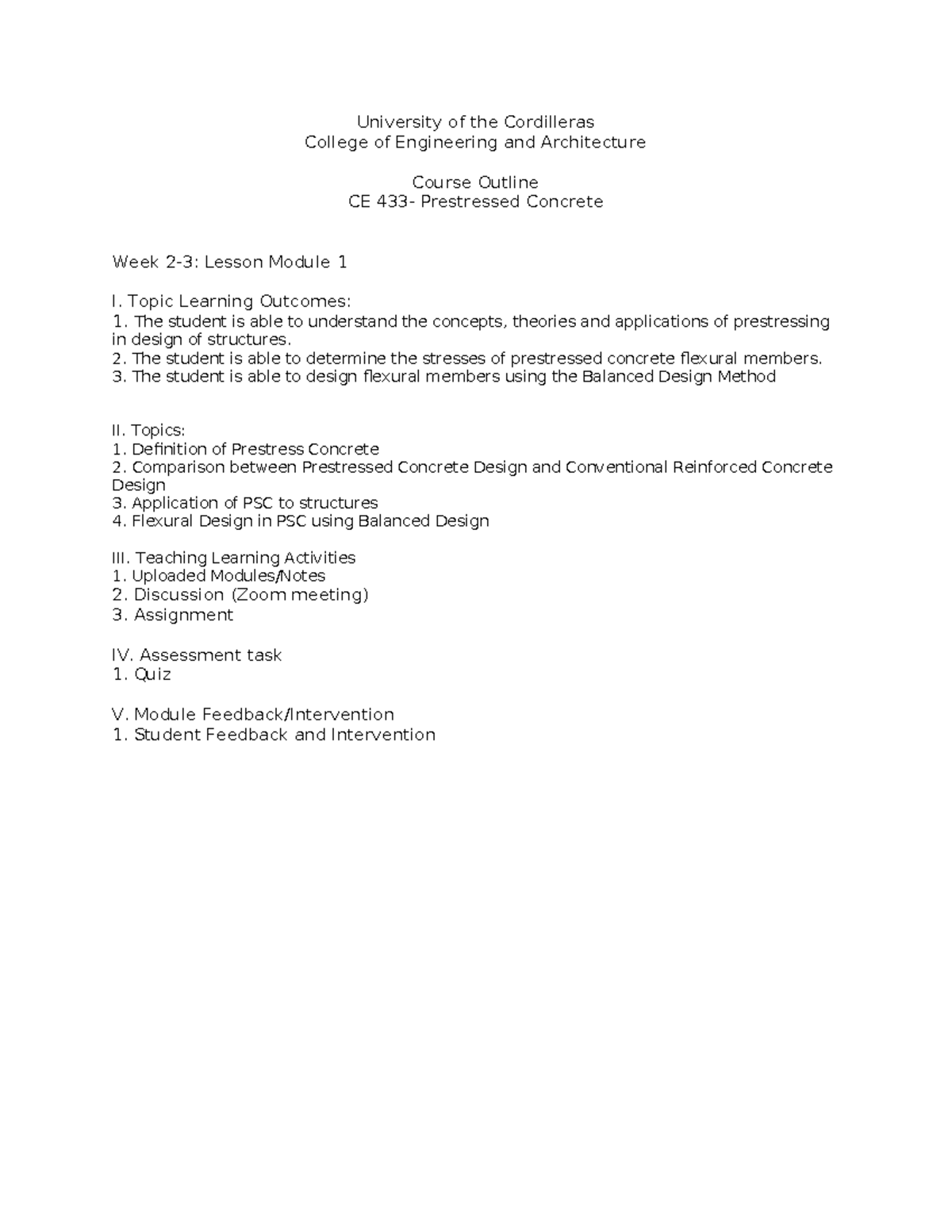 Course Outline- Lesson Module 1 - University of the Cordilleras College ...
