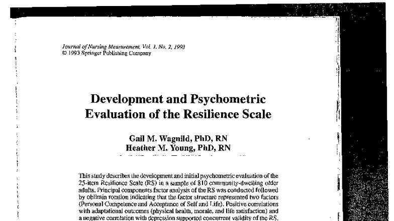Development and Psychometric Evaluation of the Resilience Scale - Studocu
