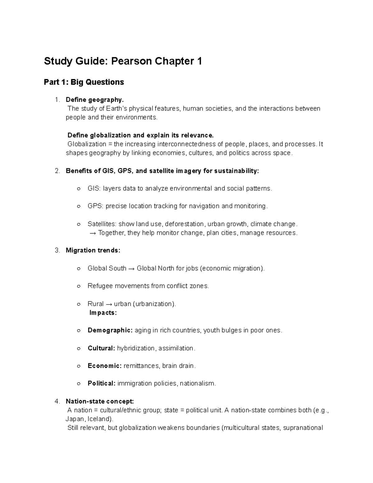 Geography 150 Study Guide: Pearson Chapter 1 Overview and Key Concepts ...