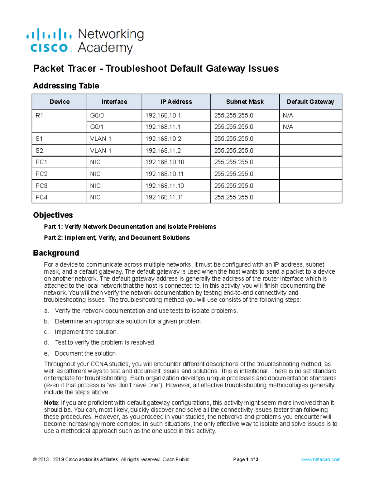 1035 Packet Tracer Troubleshoot Default Gateway Issues Packet Tracer Troubleshoot