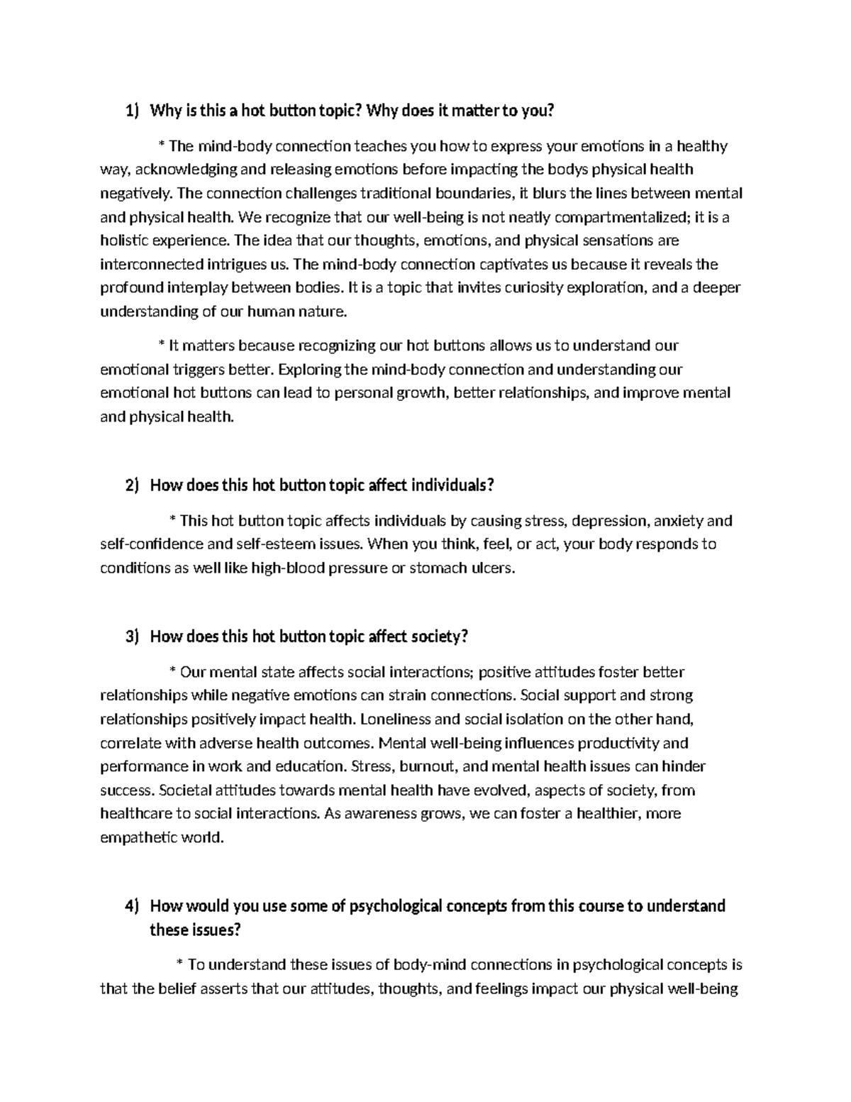 Understanding the Mind-Body Connection: Importance and Impacts - Studocu
