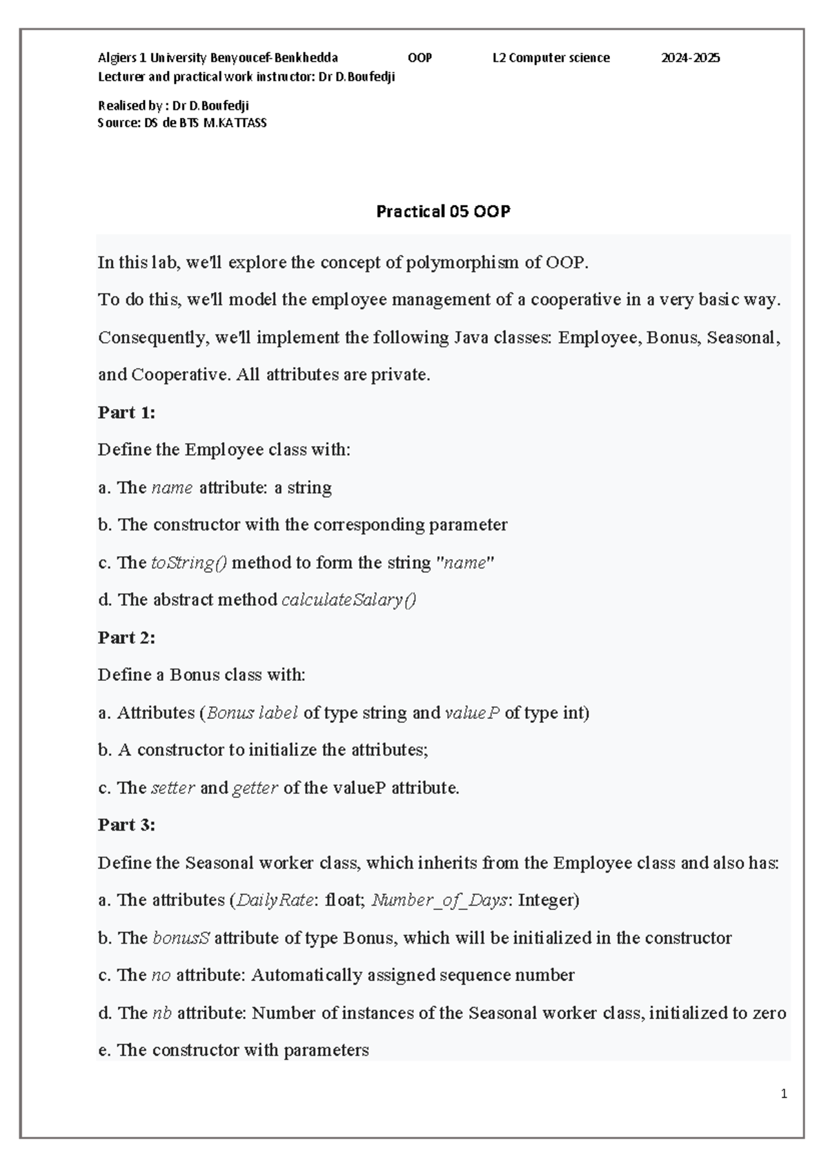 OOP Practical 05: Employee Management Model - L2 Computer Science - Studocu
