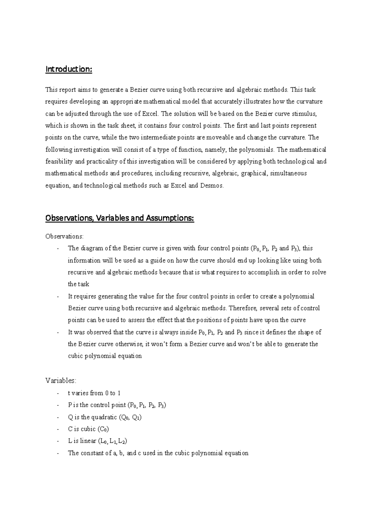 PSMT Final MATH Method - This report aims to generate a Bezier curve using both recursive and ...
