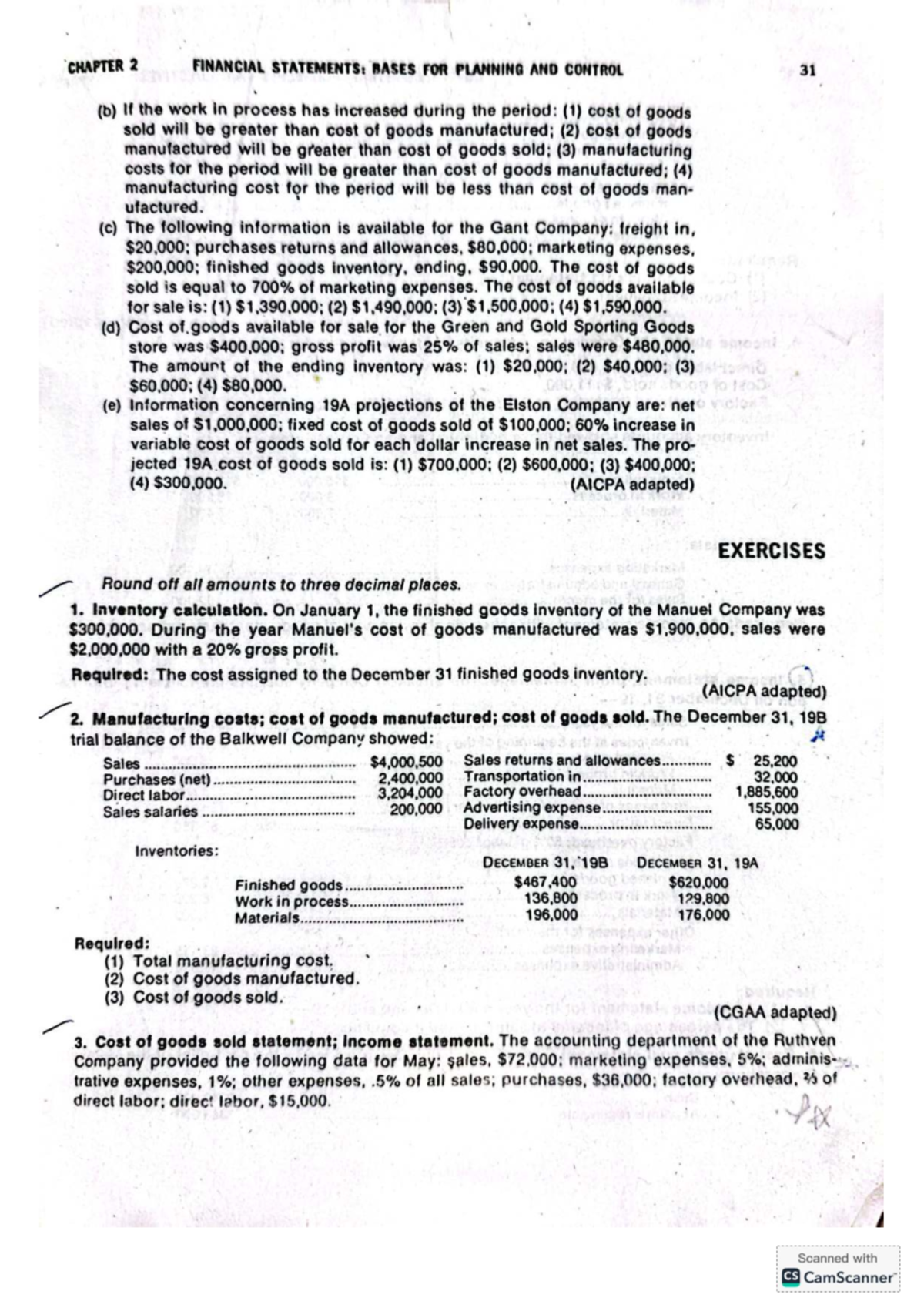 CHAPTER 2 FINANCIAL STATEMENTS: PLANNING & CONTROL EXERCISES - Studocu