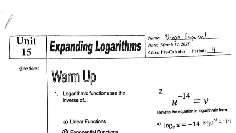 Unit 15: Expanding Logarithms - Key Concepts and Rules - Studocu