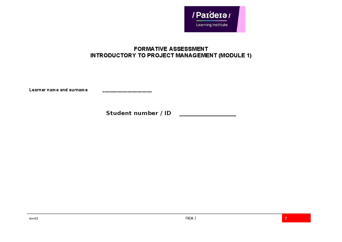 Formative Assessment: Intro to Project Management (Module 1) - Studocu