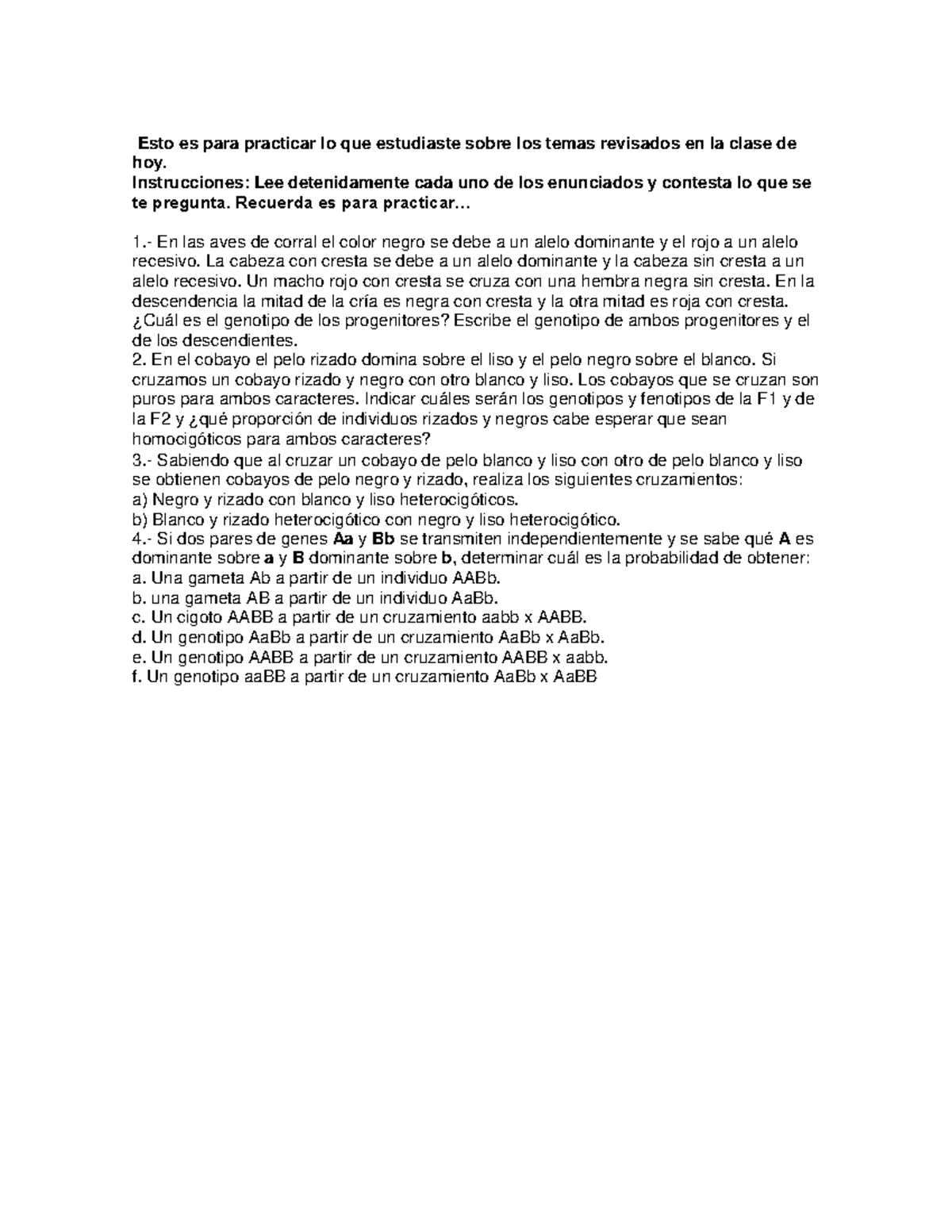 Práctica de Genética: Ejercicios de Herencia y Cruzamientos - Studocu