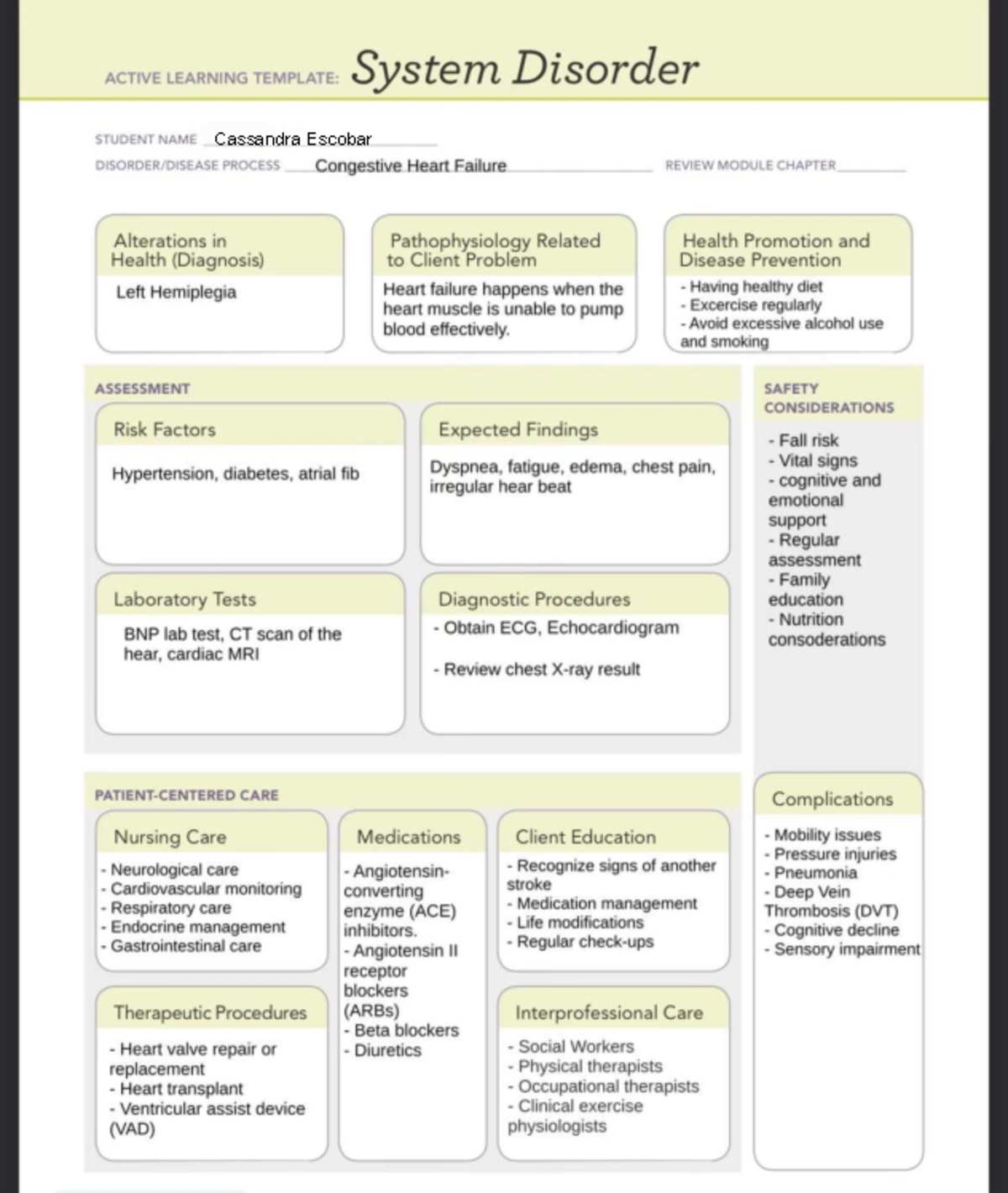 ACTIVE LEARNING TEMPLATE: System Disorder - Congestive Heart Failure ...
