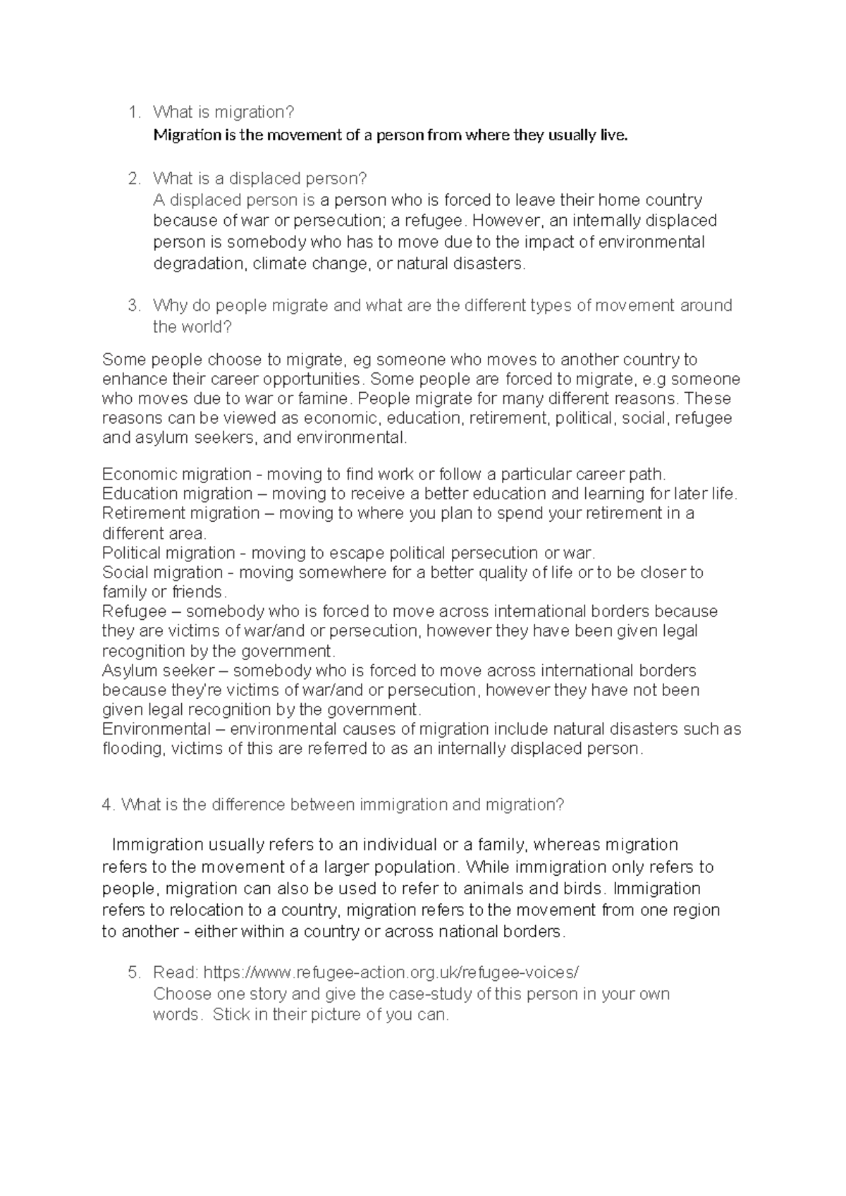 Citizenship Assessment Questions: Understanding Migration and ...
