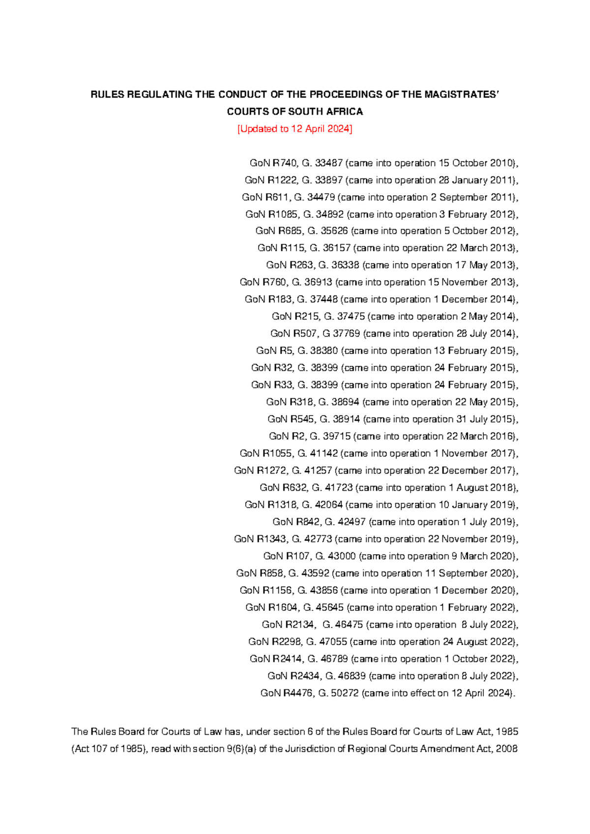 Magistrates Court Rules: Updated Procedures and Regulations 2024 - Studocu