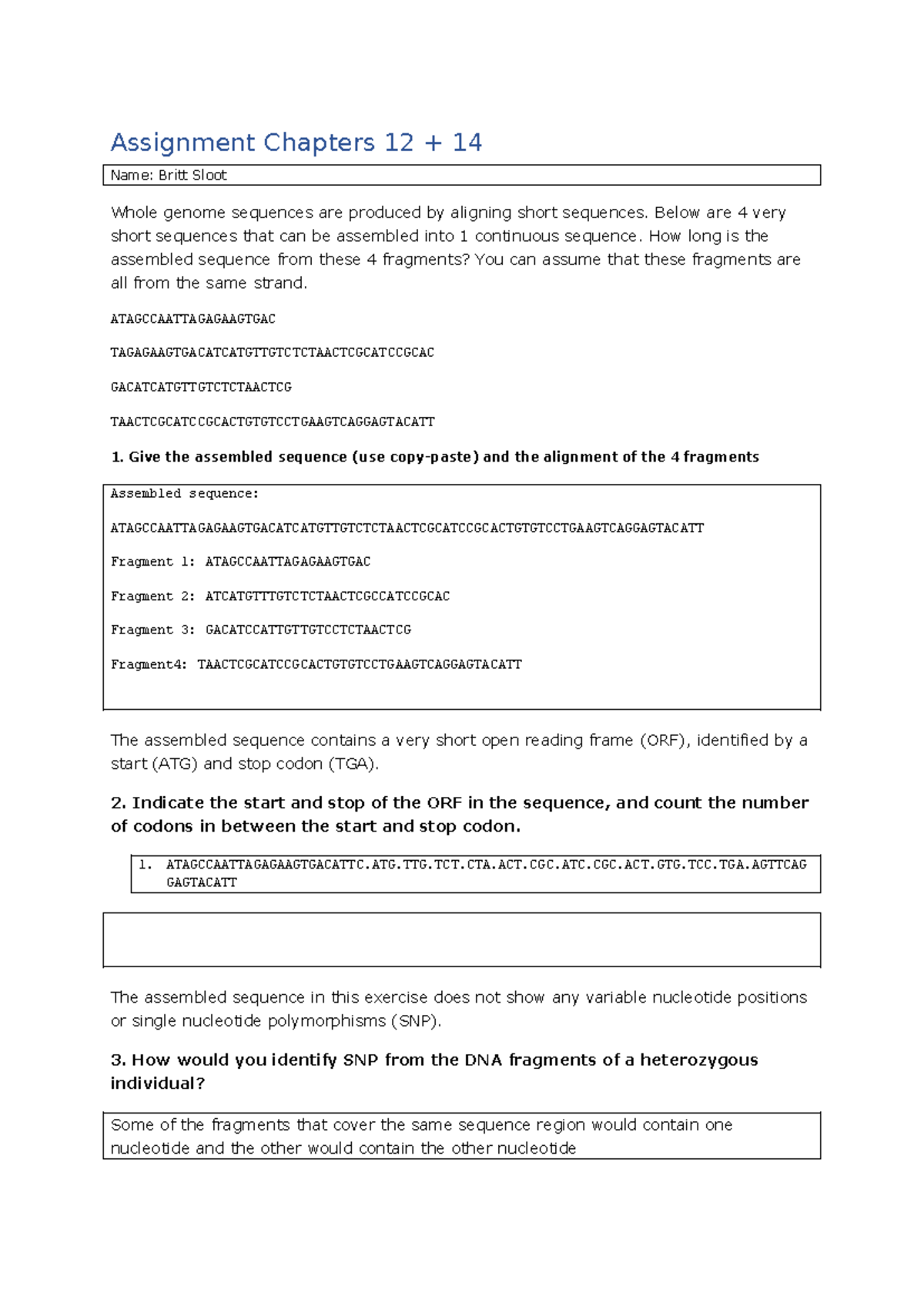 Assignment for Chapters 12 & 14: Genome Sequence Assembly and ORF ...