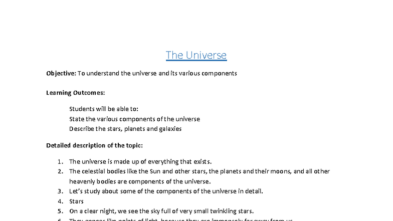 Teacher Notes: Understanding the Universe - Components & Facts - Studocu