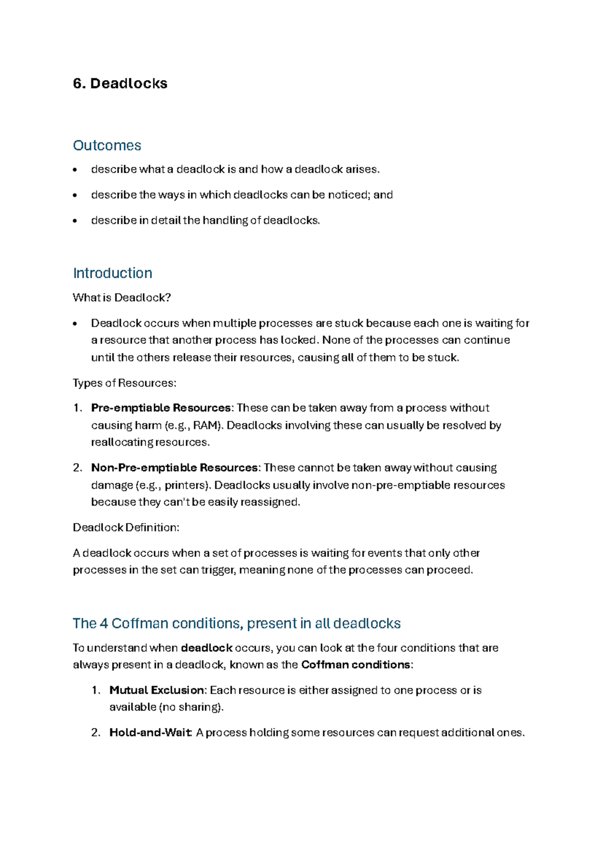 STUDY UNIT 6 NOTES - 6. Deadlocks Outcomes describe what a deadlock is ...
