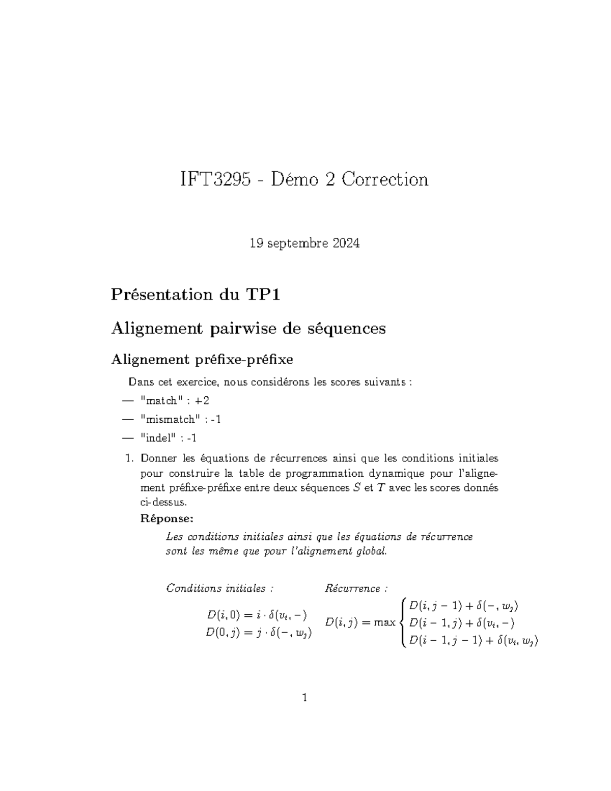 IFT3295 Démo 2 Correction - Alignement de Séquences 2025 - Studocu